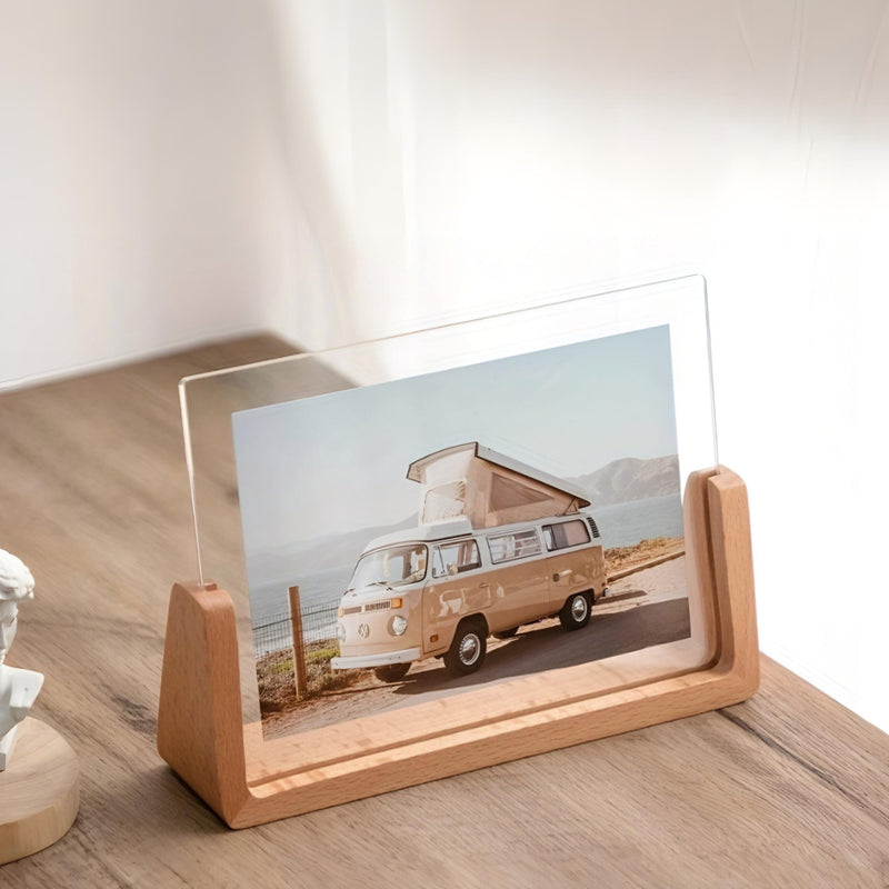Photo Frame Table Acrylic Wood U Shape Stand