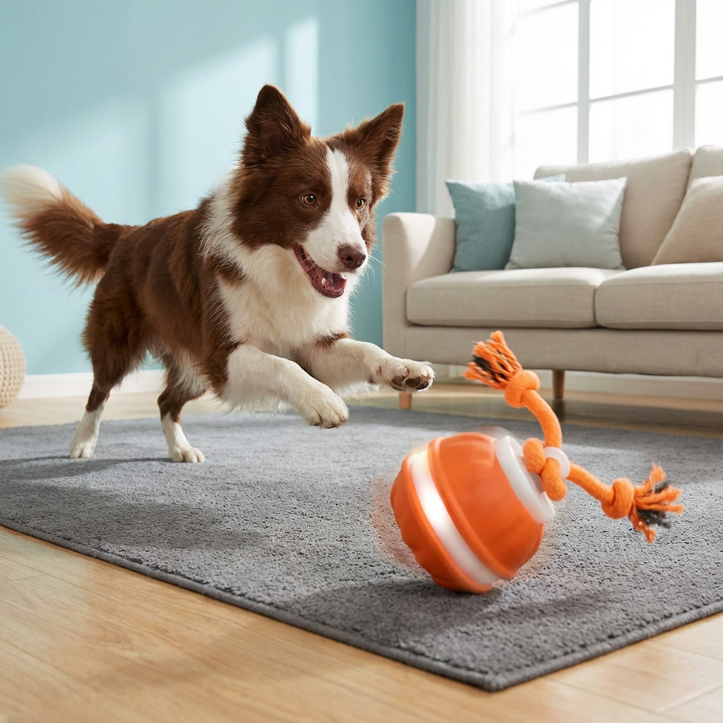 Interactive Dog Toy Ball Motion Sensor Pull Cord